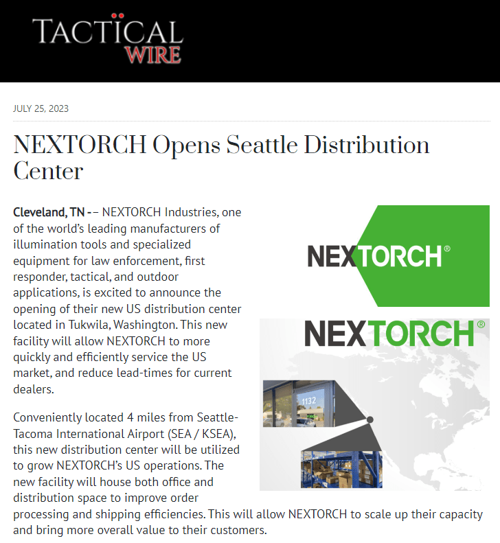 NEXTORCH Opens Seattle Distribution Center | Tactical Wire Feature