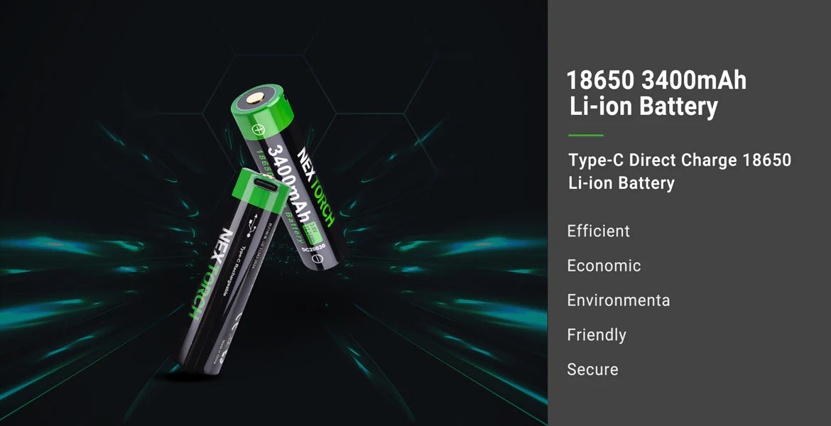 NEXTORCH 18650 3400mAh Li-ion USB-C Battery